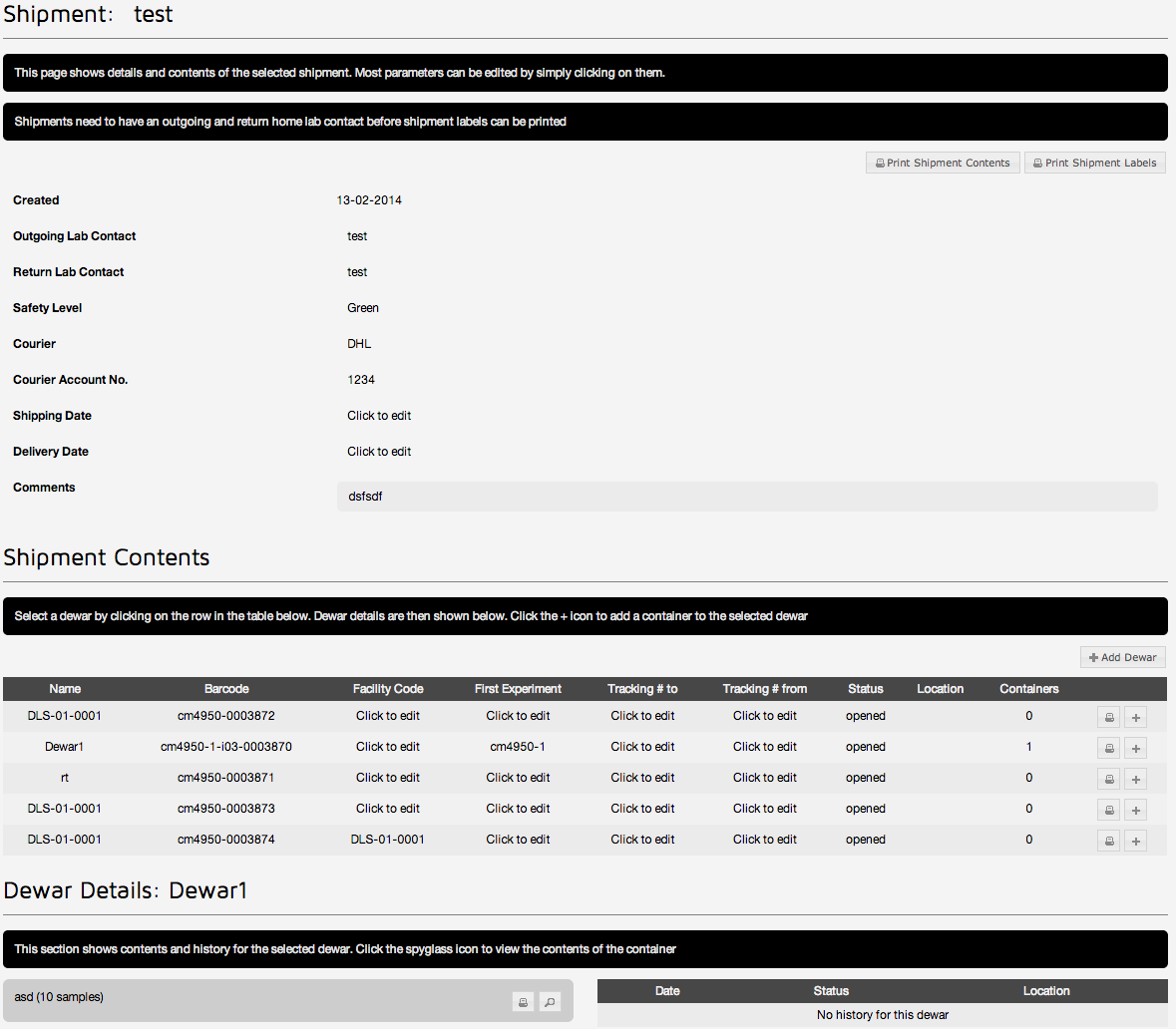 Create a Shipment - - Diamond Light Source
