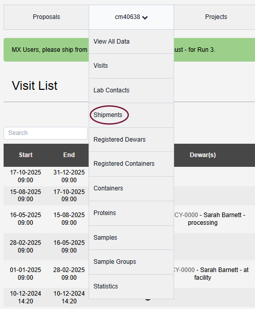 Create A Shipment - - Diamond Light Source