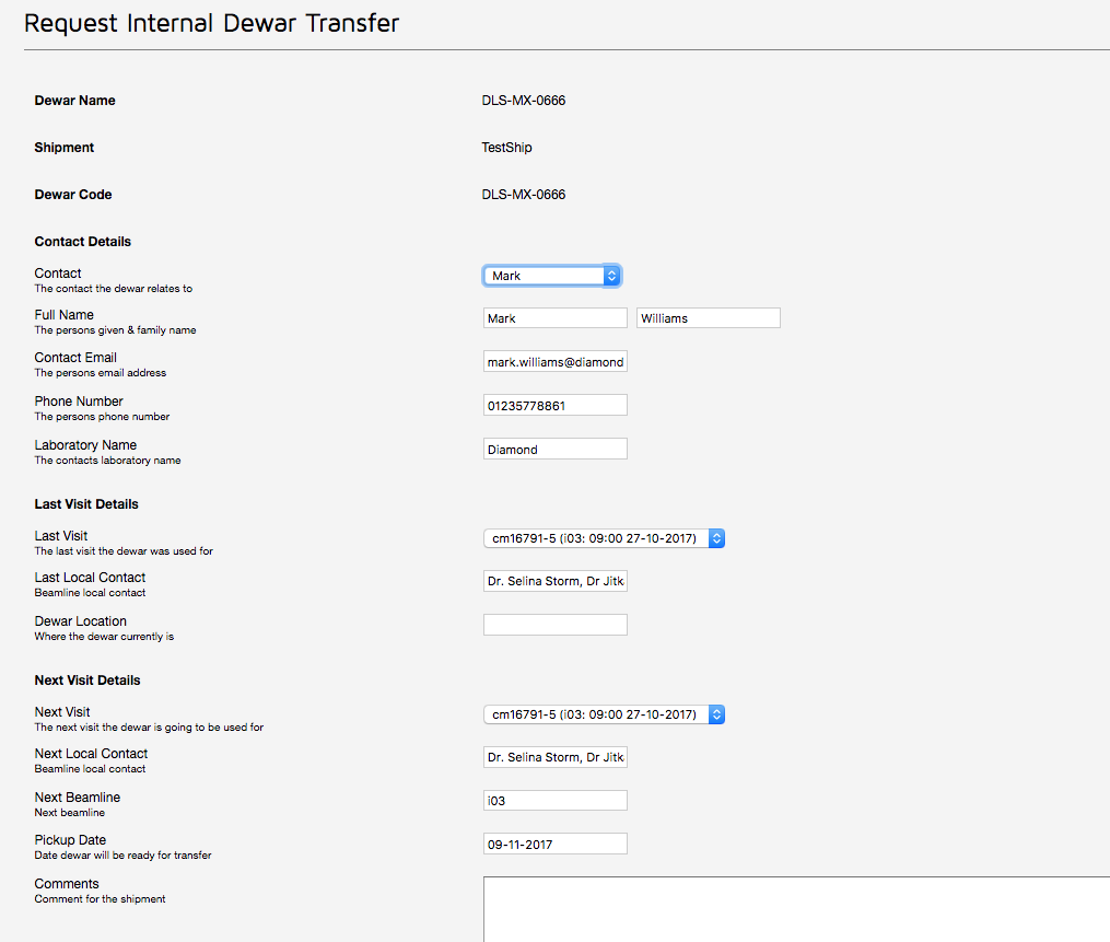 Tranfer Dewar to Another Beamline - - Diamond Light Source